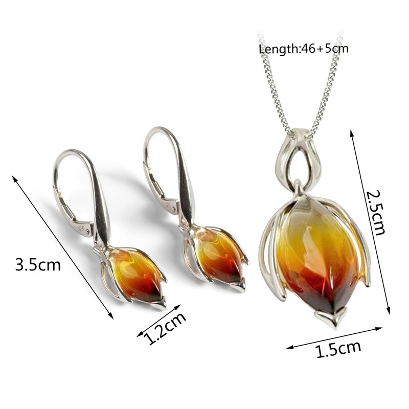Fancyqube Simulated Amber Flower Pendant Jewelry Set Vintage Necklace ...