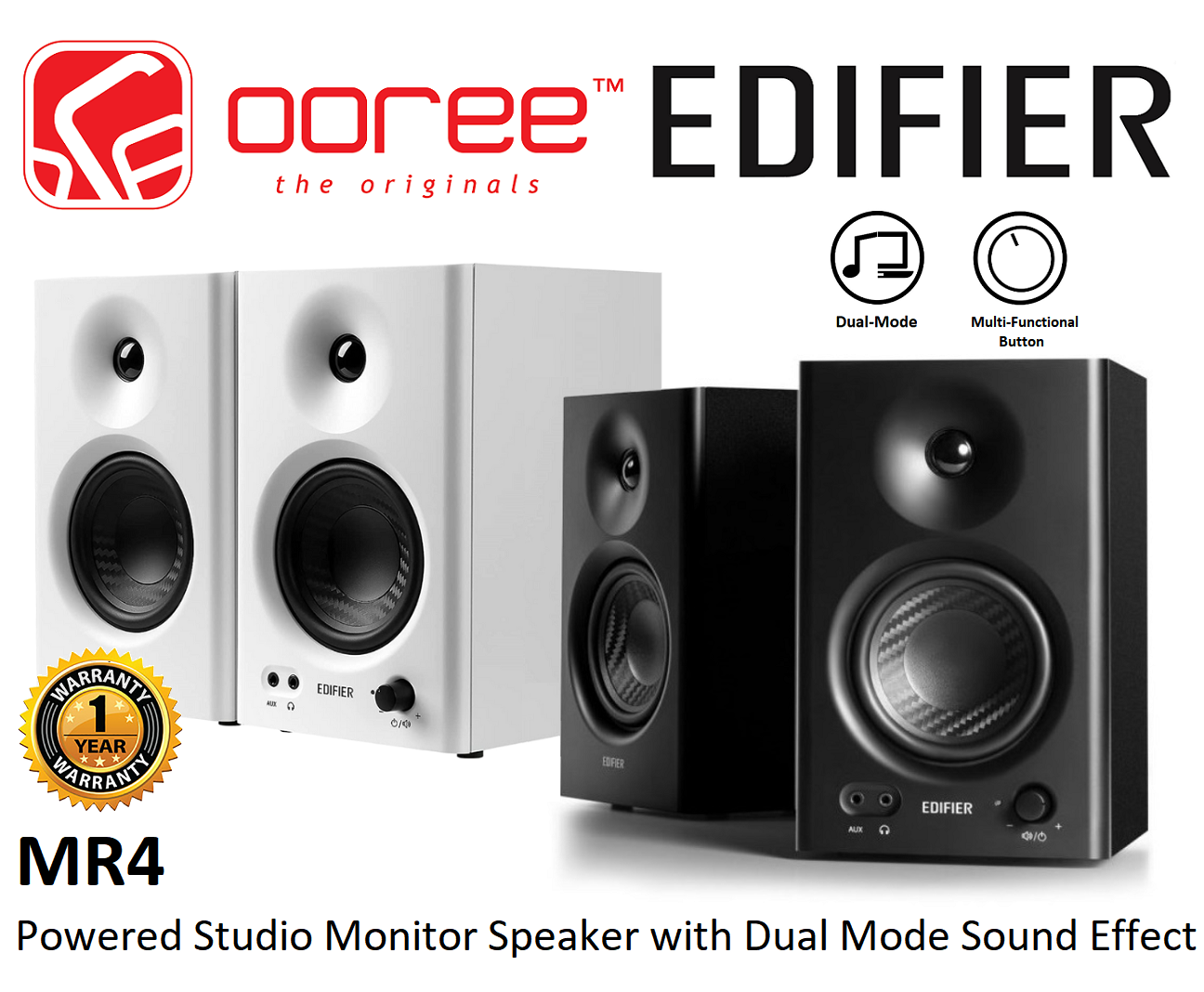 EDIFIER MR4 STUDIO MONITOR SPEAKER WITH MONITOR & MUSIC DUAL MODE SOUND ...
