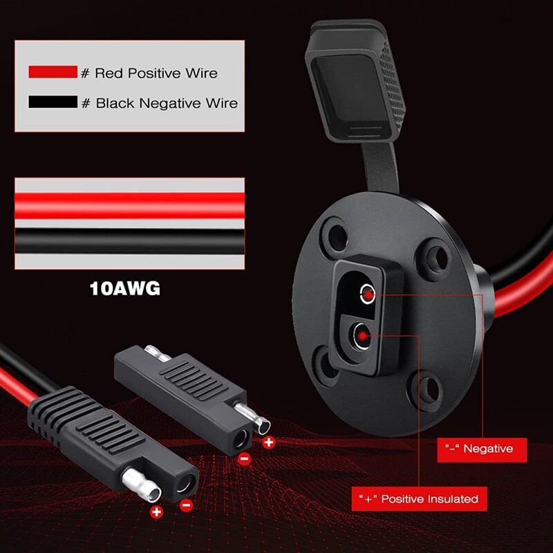 SAE Power Socket Side Wall Port 10AWG Solar Panel Flush Mount Connector ...