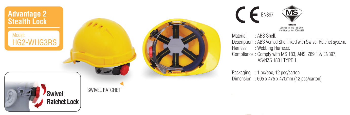 PROGUARD Advantage 2 Stealth Lock Safety Helmet Model: HG2-WHG3RS | Lazada