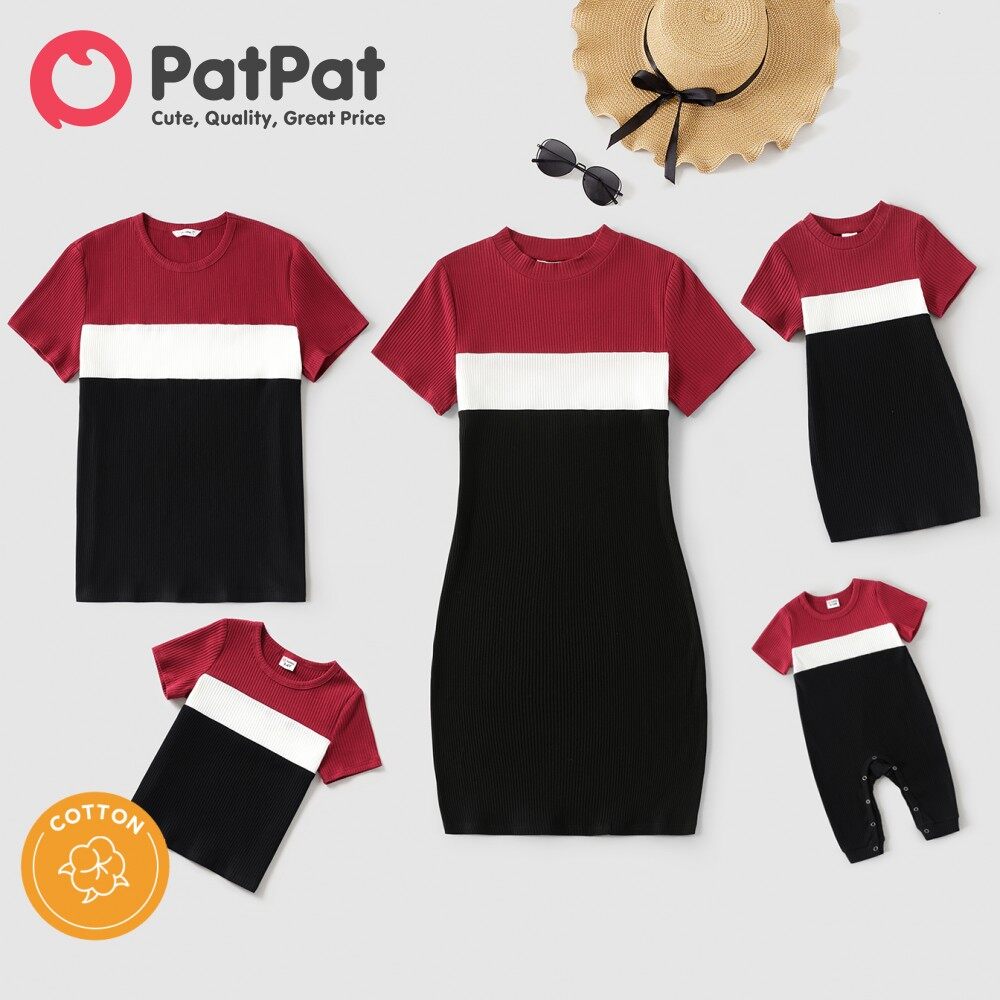 PatPat Family Matching Outfits Rib Knit Colorblock Short-sleeve Bodycon ...