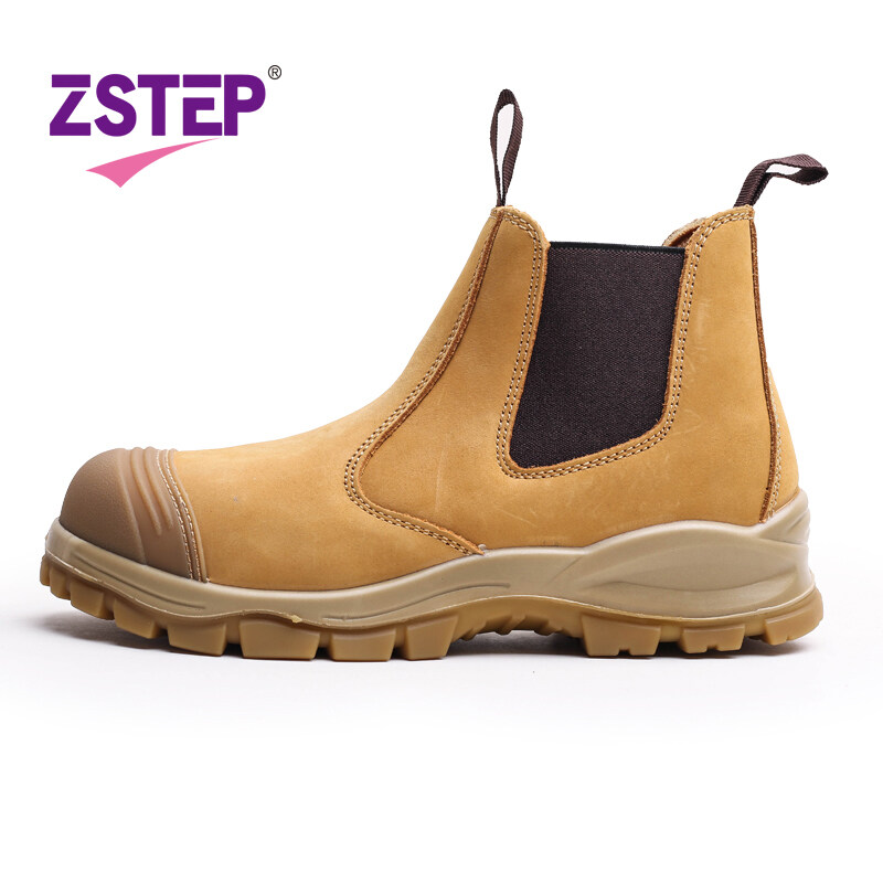 (ZSTEP) Large size Chelsea style yellow thick leather safety shoes with ...