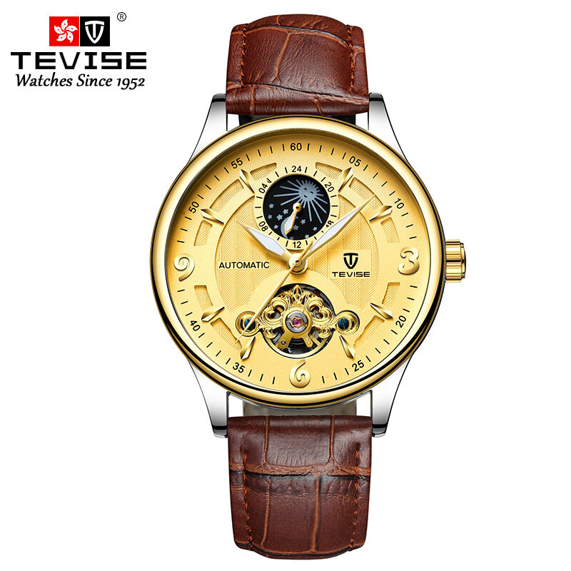 TEVISE Luxury Skeleton Gold Men 'S Business Watch Leather Automatic ...