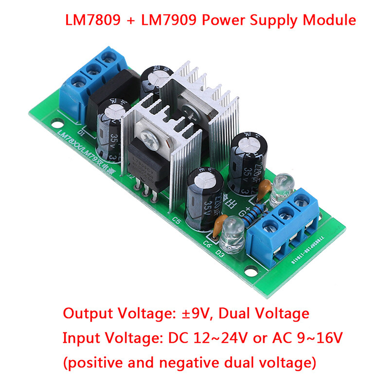 LM7809 + LM7909 ±9V dual voltage regulator rectifier bridge power ...