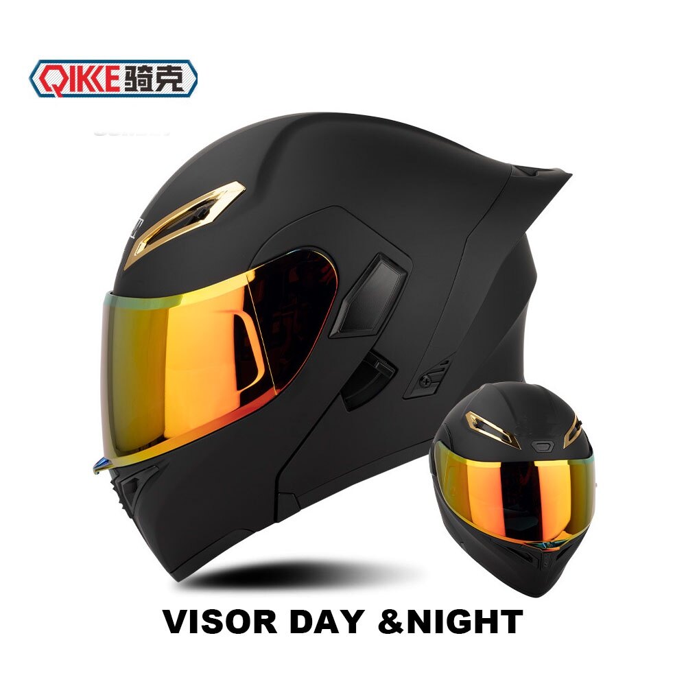 QIKE Flip up Helmet Modular Motorcycle Helmet Double Lens Built-in Sun ...
