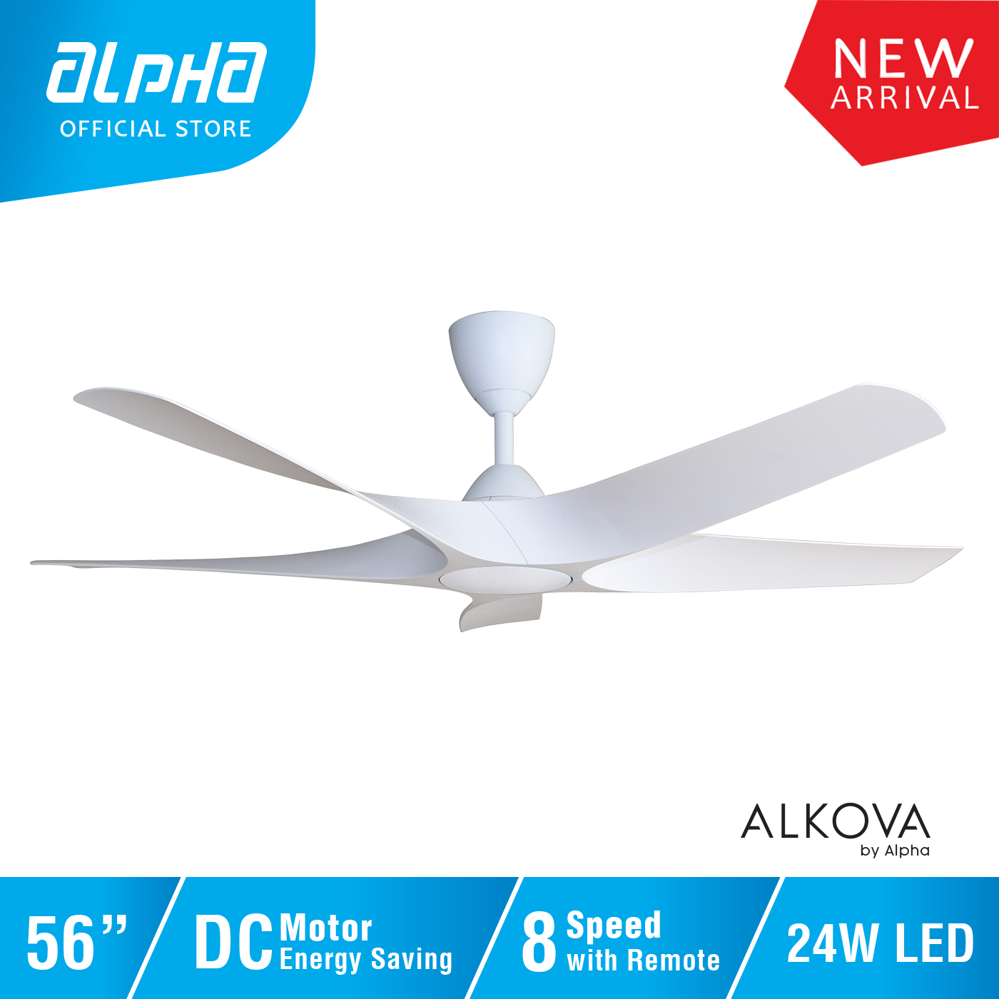 ALPHA Alkova - AXIS 56 Inch LED DC Motor Ceiling Fan with 5 Blades (8 ...