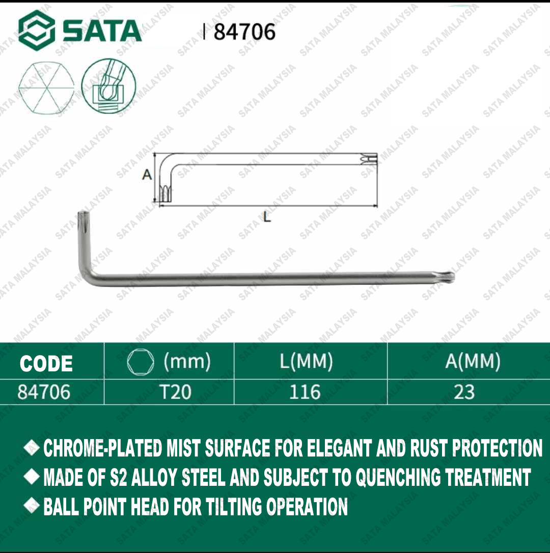 SATA Extra Long Ball Point Torx Key T10-T50 Torx Key S2 Sata Tools Sata ...