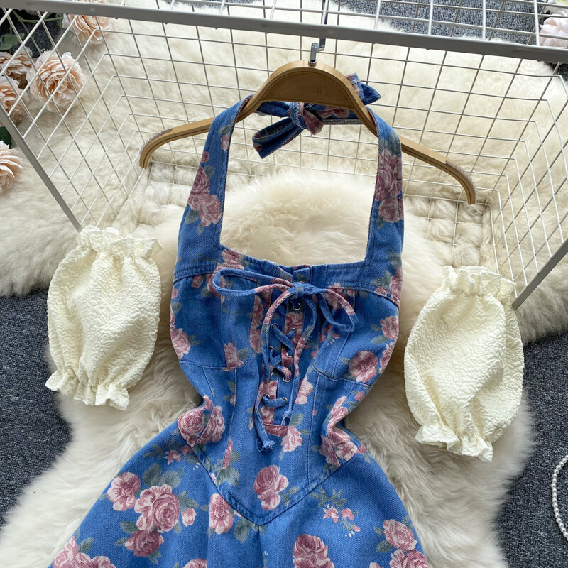 Chic Hong Kong-Style Retro Floral Denim Skirt Women 'S Sweet And Spicy ...