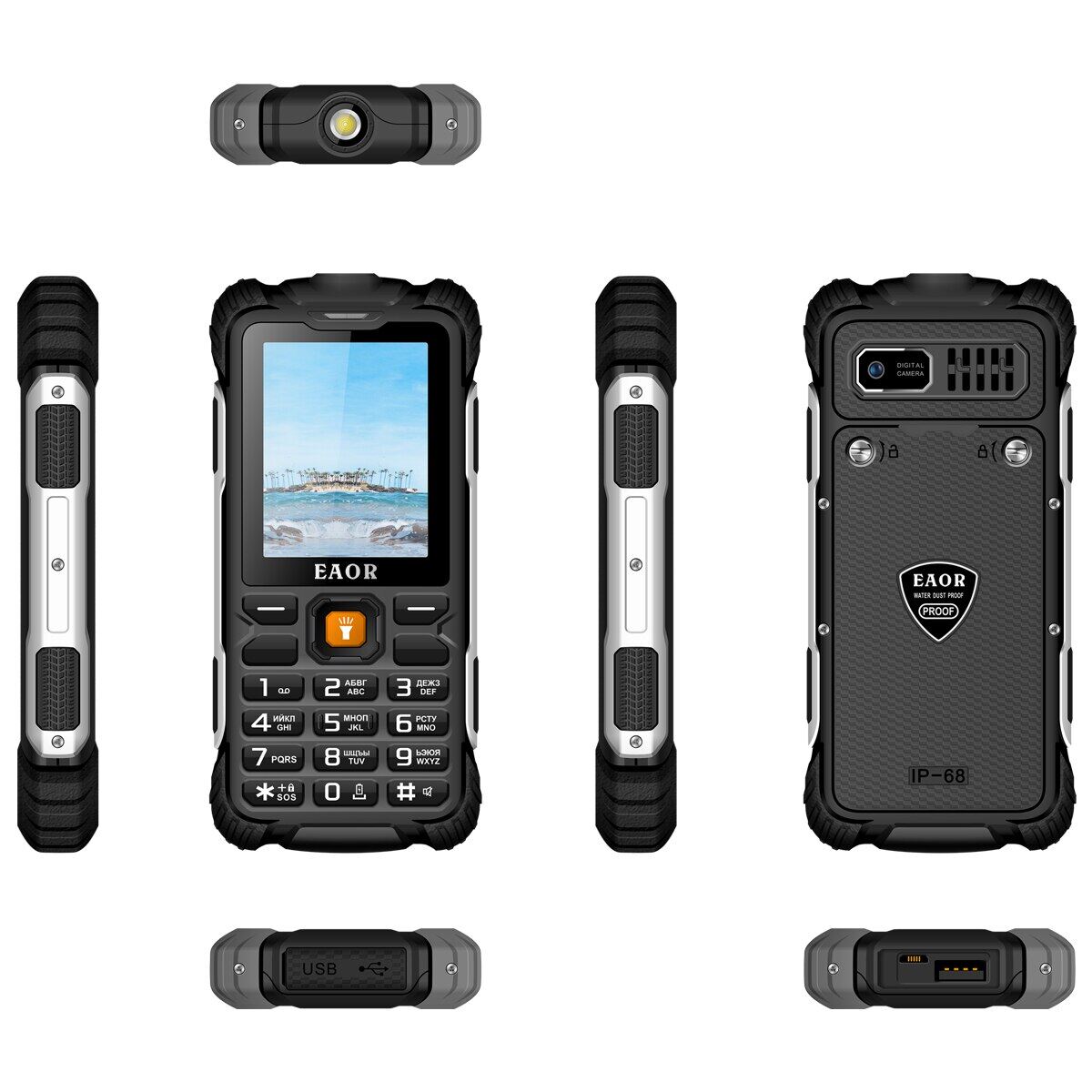 EAOR Rugged Phone IP68 Water/Dust-proof Keypad Phones 3000mAh Big ...
