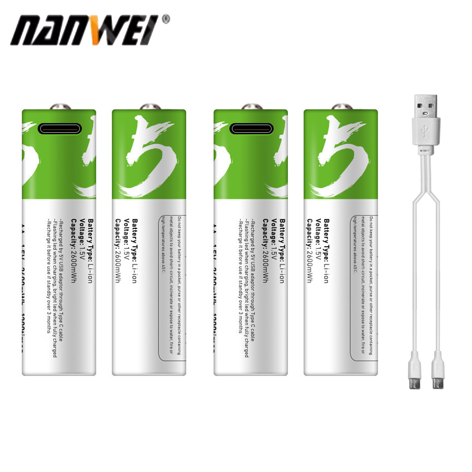 NANWEI Type-C พอร์ตชาร์จ AA Lithium B-Attery 1.5V B-Attery 2600mWh ความ ...