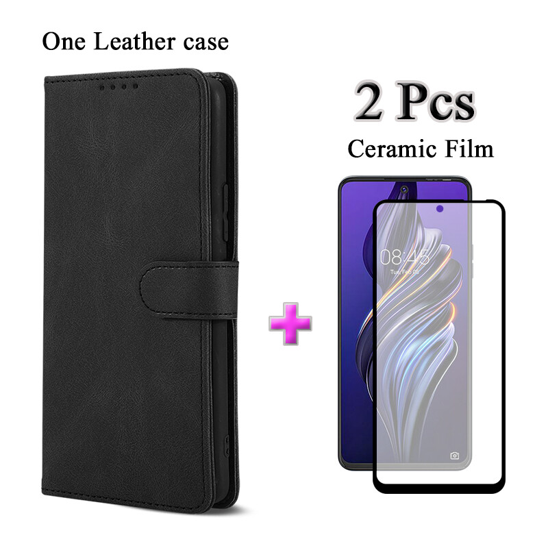 2 IN 1Tecno Pova 3 TPU Leather Case with Ceramic Protector Screen ...
