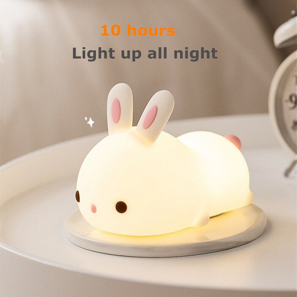 Touch Sensor RGB LED Rabbit Night Light Remote Control 7 Colors USB ...