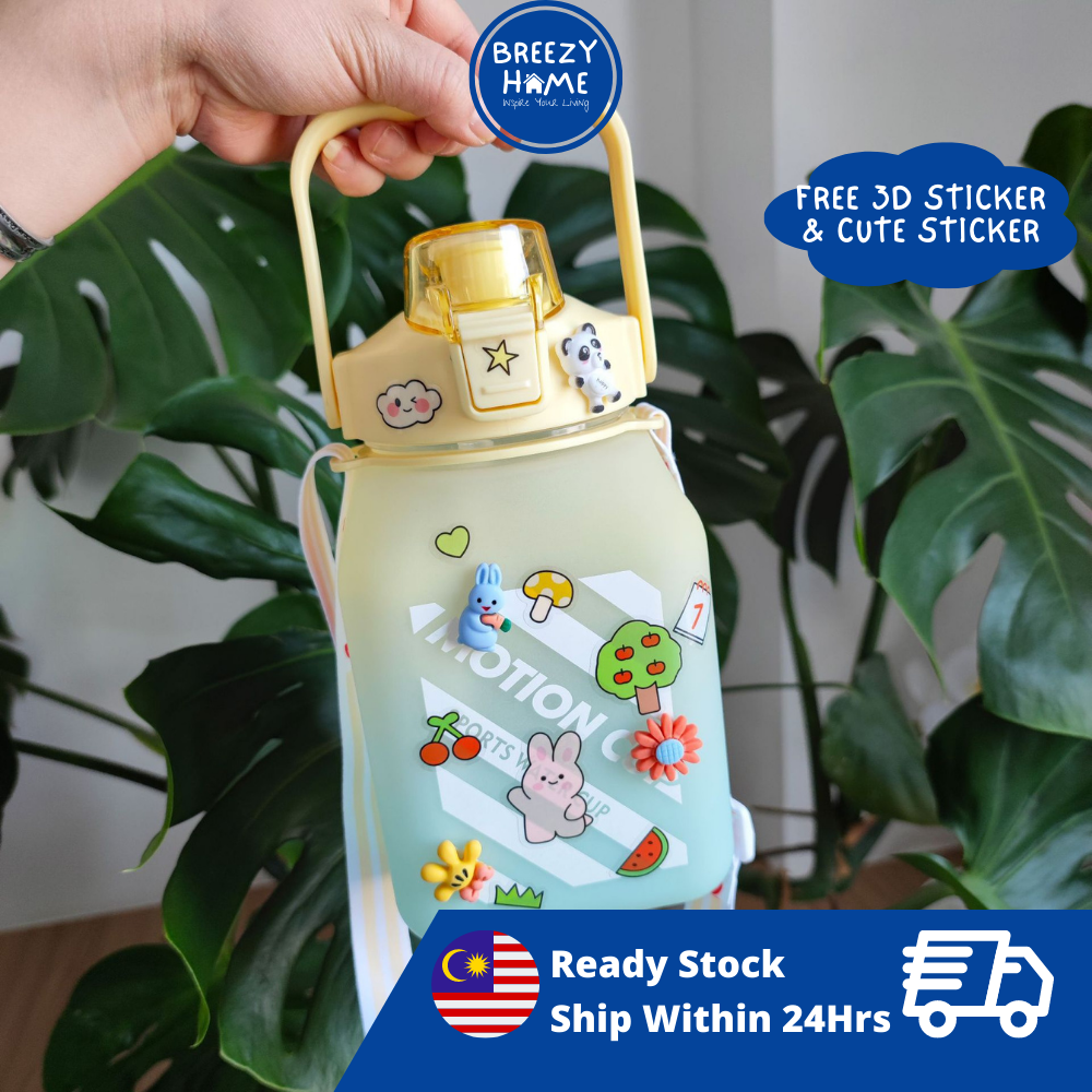 1500ml Water Bottle Free Sticker with Straw Cute Water Bottle Kid Water ...