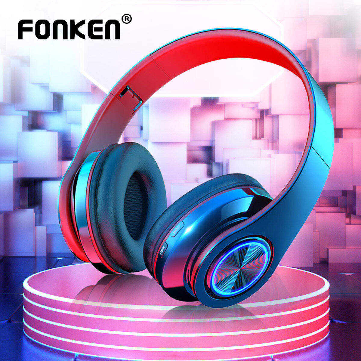 FONKEN Wireless Heavy Bass Bluetooth Headset B39 Head-mounted Gaming Headset Glowing Colorful ...