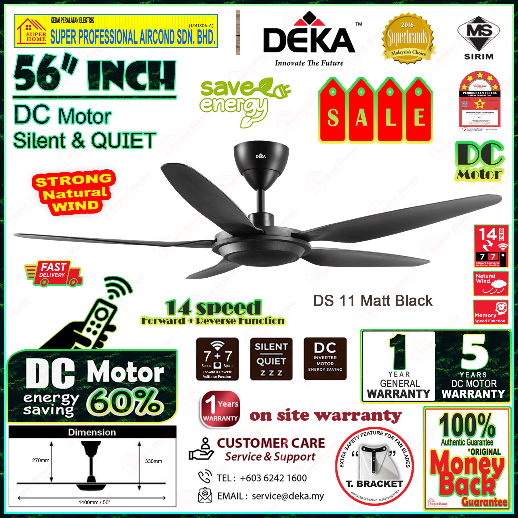 Deka Ceiling Fan DS 11 MB Remote Control Ceiling Fan 56 inch DC Motor 5 ...
