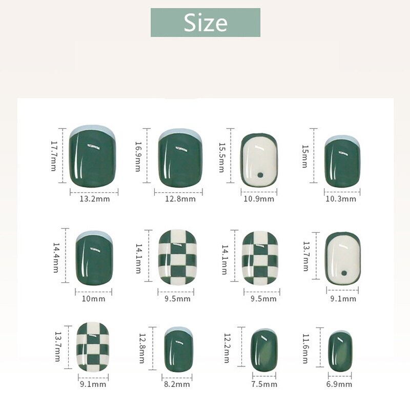 We Flower 24PCs/set Glossy Green Checkerboard Fake Nails Chessboard ...