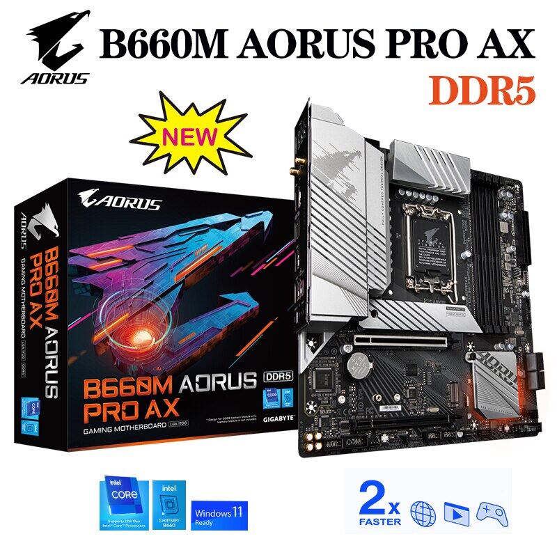 1 B660M AORUS PRO AX DDR5เมนบอร์ด Combo LGA 1700 CPU สนับสนุน12Th Gen ...