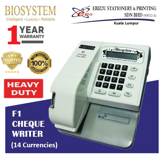 Biosystem F1 CHEQUE WRITER 14 Currencies (cheque printing machine ...