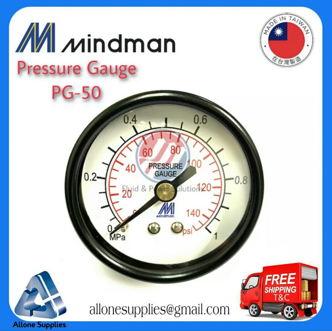 Mindman Pressure Gauge PG-40 & PG-50 Size Diameter 40mm ( 1.5" ) and 50mm ( 2" ) , Pressure ...