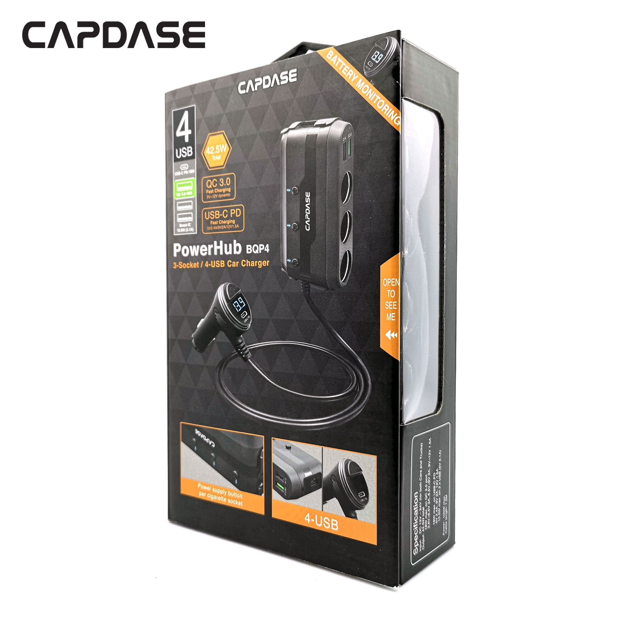 CAPDASE POWERHUB BQP4 3ซ็อกเก็ตและ4-USB QC 3.0และ USB-C PD ชาร์จไฟในรถ ...