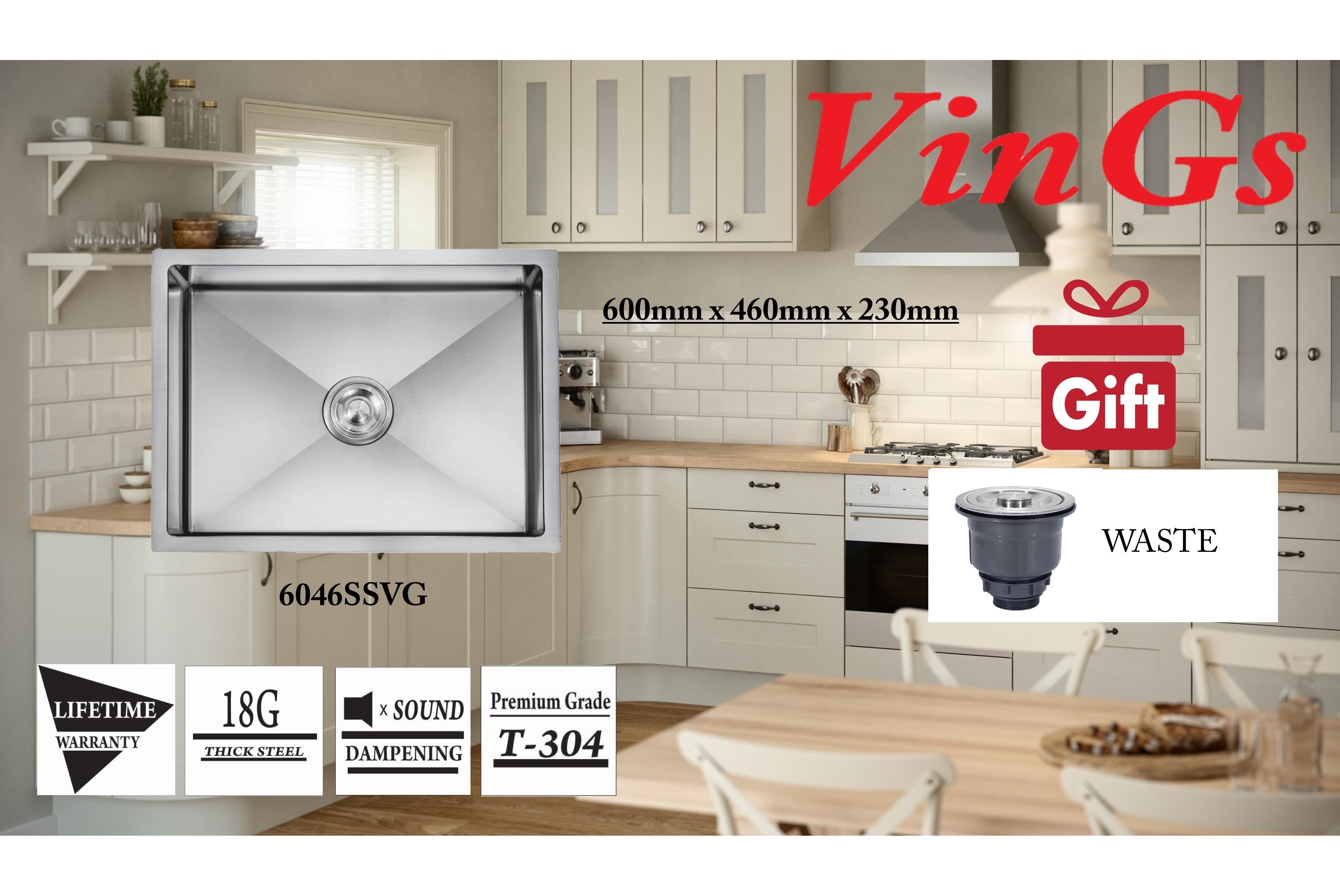 6046SSVG VinGs 304 Stainless Steel Single Handmade Kitchen Sink | Lazada