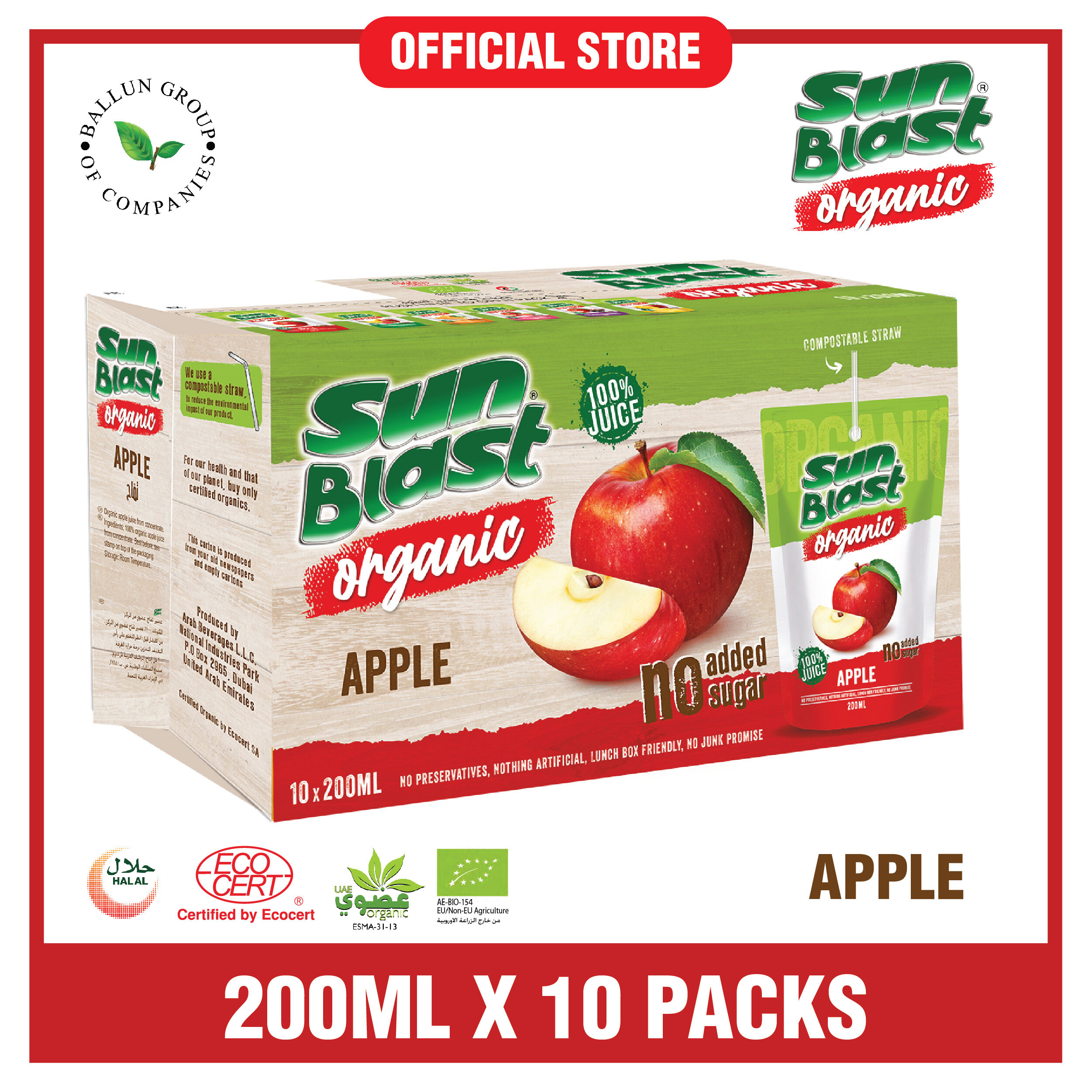 Sunblast 100% Organic Apple Juice (200ml x 10 packs) | Lazada