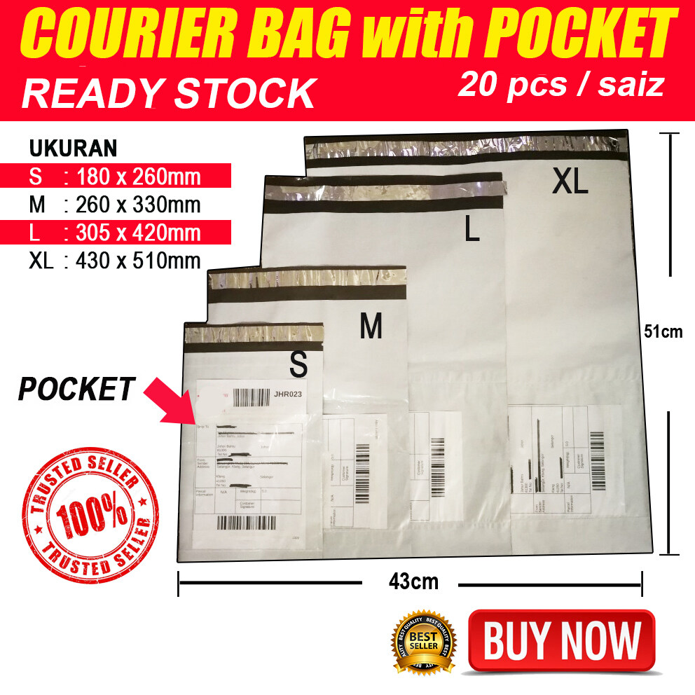 1pcs Plastik Pos Ada Poket Flyer Courier Bag With Pocket Saiz A5 A4