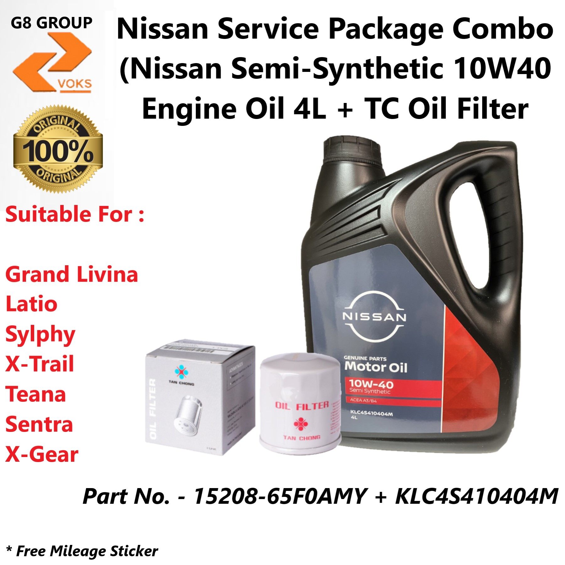 Nissan Service Package Combo ( NISSAN SEMI SYNTHETIC 10W40 ENGINE OIL ...