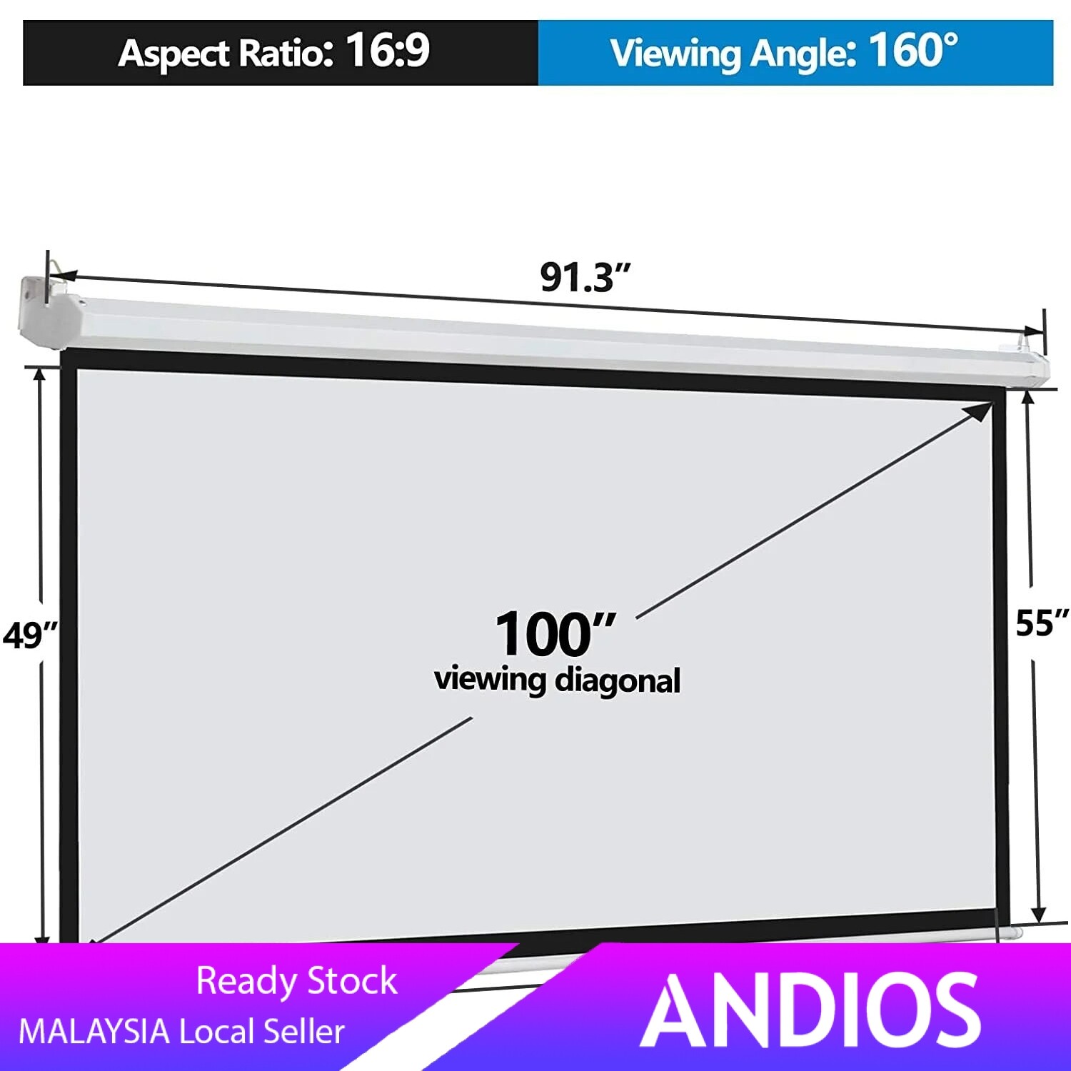 Portable Projector Screen 16:9 1080P HD Home Wall Curtain Movie Latar ...