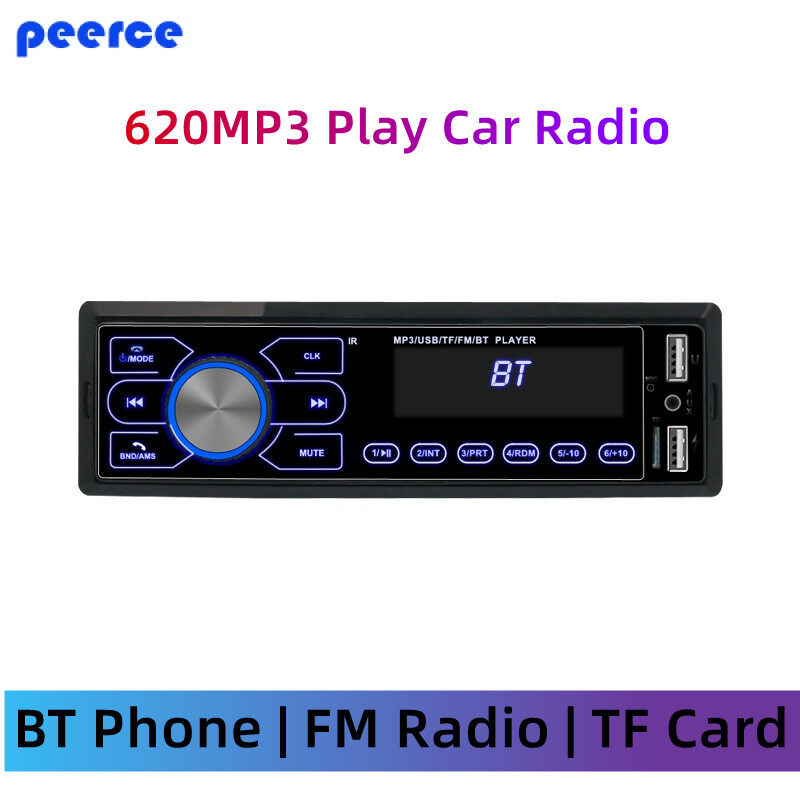 PEERCE Wireless Bluetooth 5.0 Car radio 9V-12V MP3 Car Audio USB TF FM ...