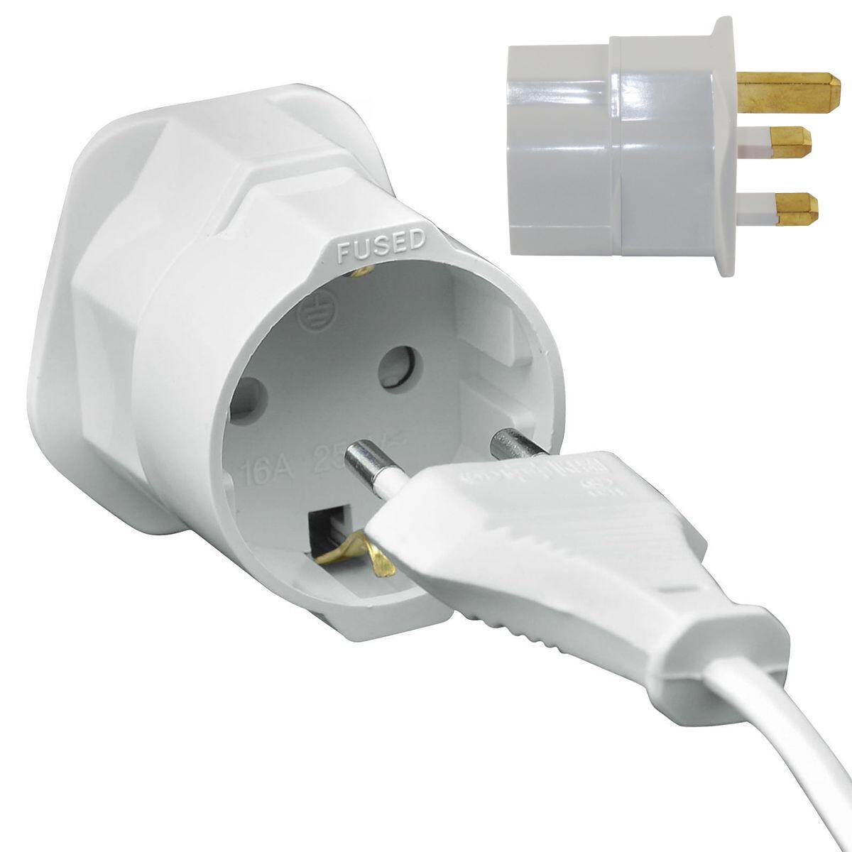 Yika European 2 Pin to UK 3 Pin Plug Adaptor Euro EU Schuko Travel ...