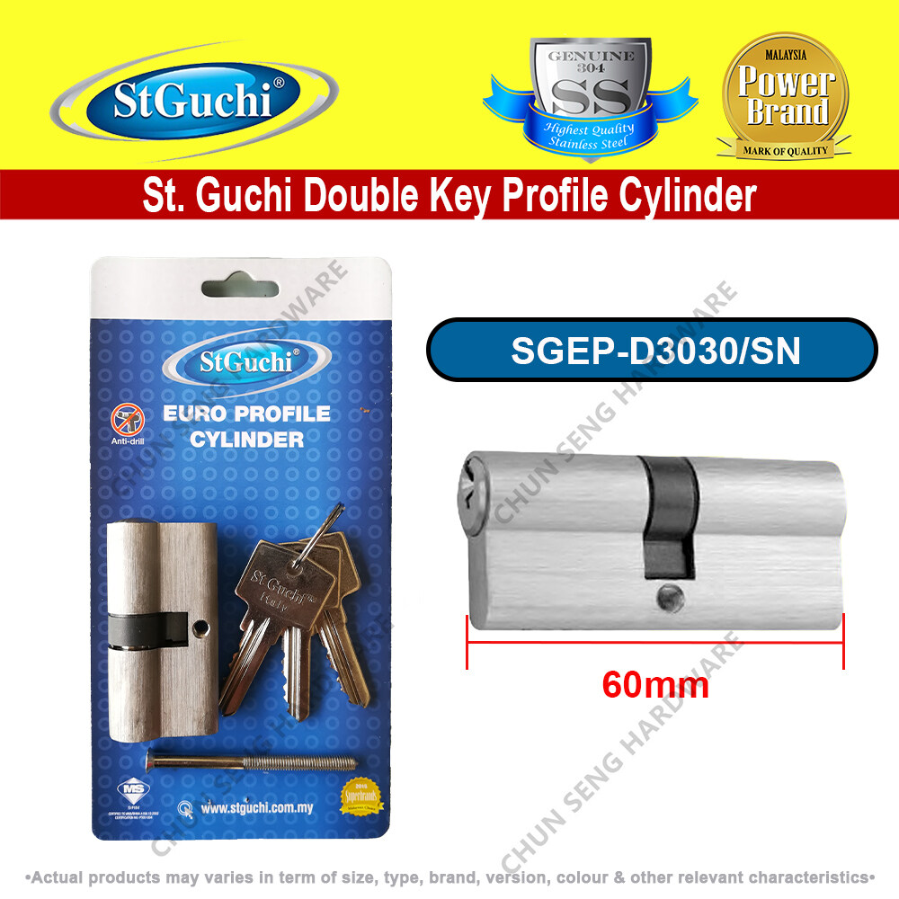 ST GUCHI EURO PROFILE CYLINDER LOCK DOUBLE KEY 60MM & 70MM | Lazada