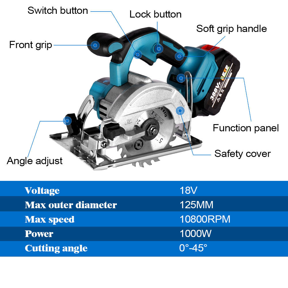 18V Brushless Electric Circular Saw 1000W 125mm Cordless Electric ...