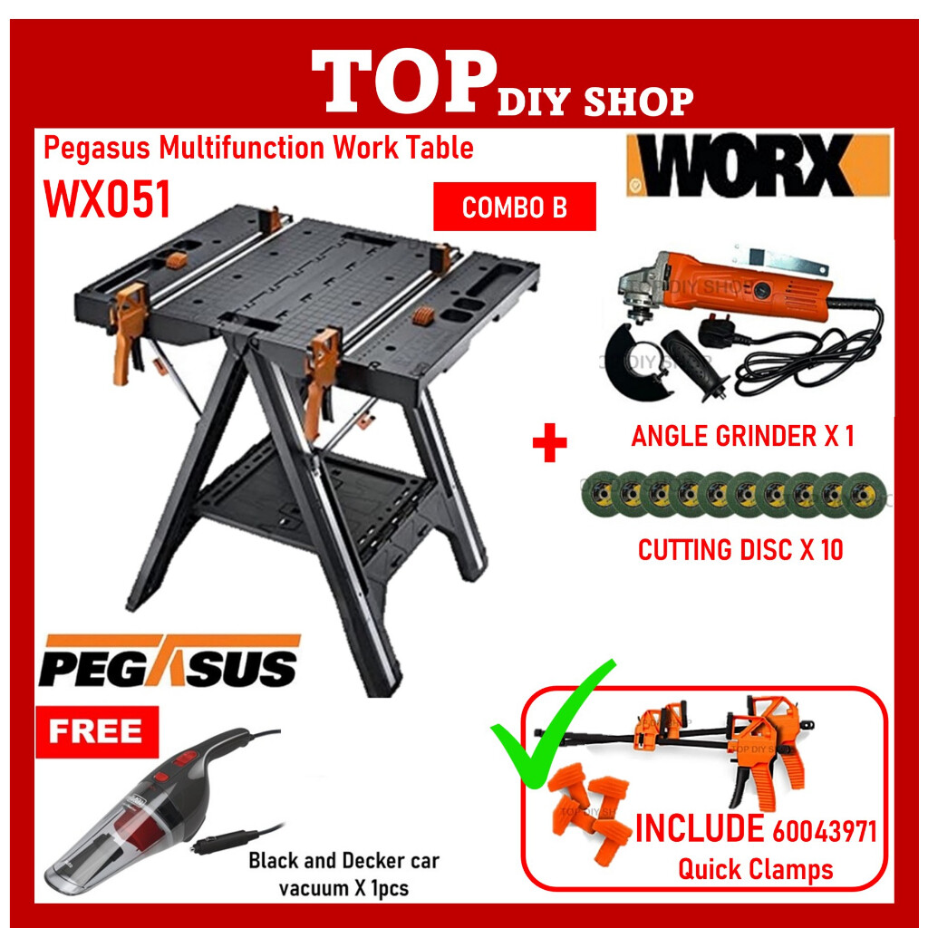 WORX WX051 Pegasus Folding Work Table & Sawhorse with Quick Clamps ...