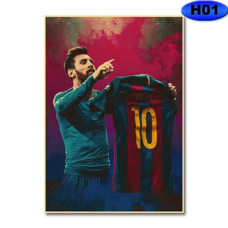 Vintage Football Sport Star Poster Lionel Messi Cristiano Ronaldo Retro ...