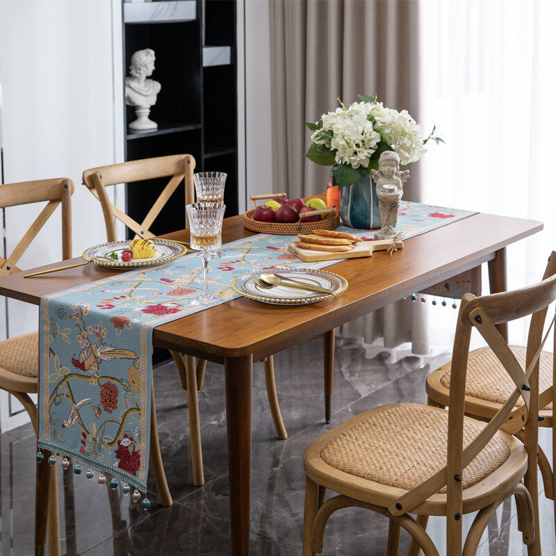 Retro jacquard bird floral beads polyester cotton household table ...