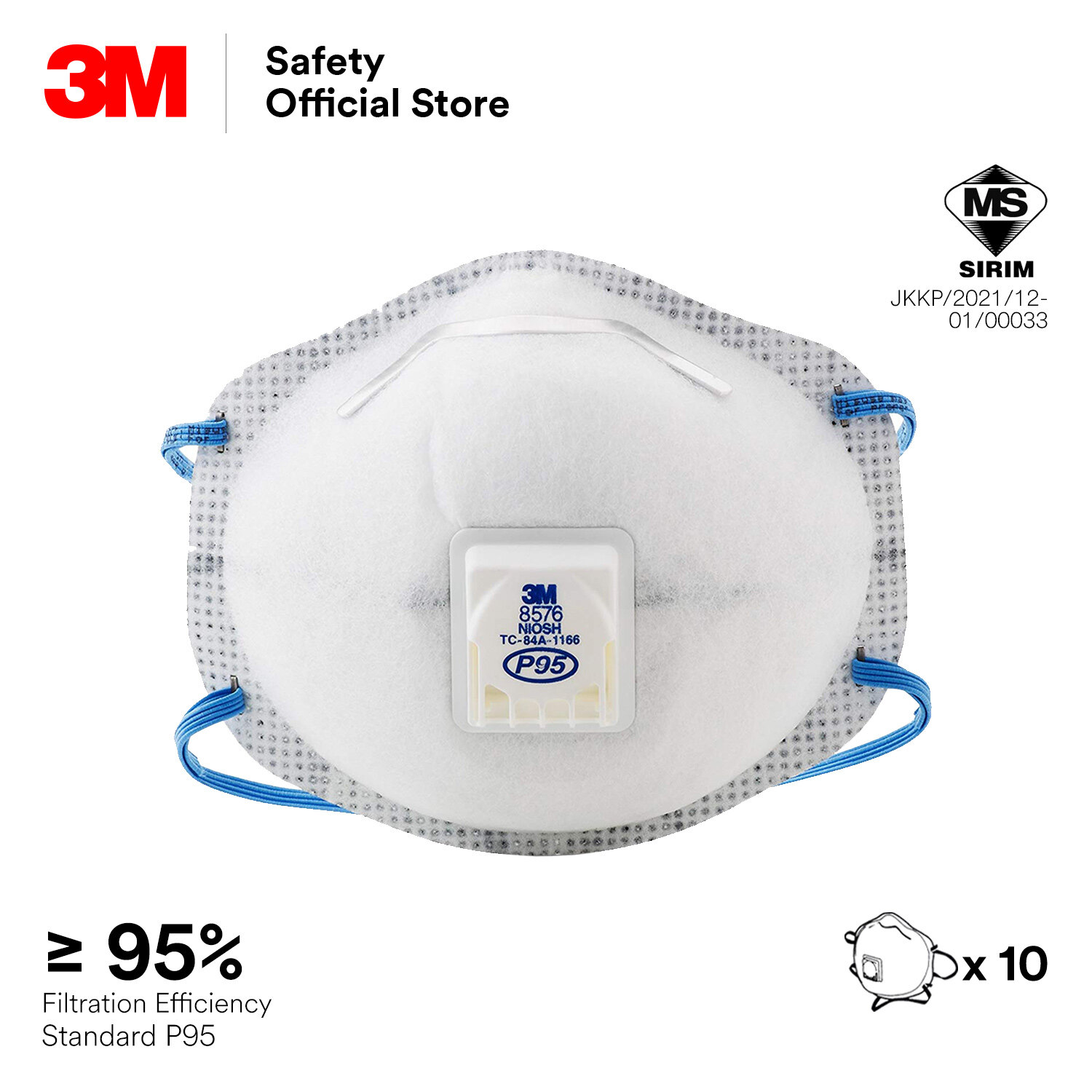 3M™ 8576 P95 Acid Gas Disposable Respirator with Cool Flow Valve/ Acid ...