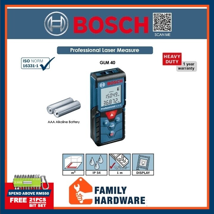 BOSCH GLM 40 Compact Robust Easy Laser Measure GLM40 Pengukur Jarak ...