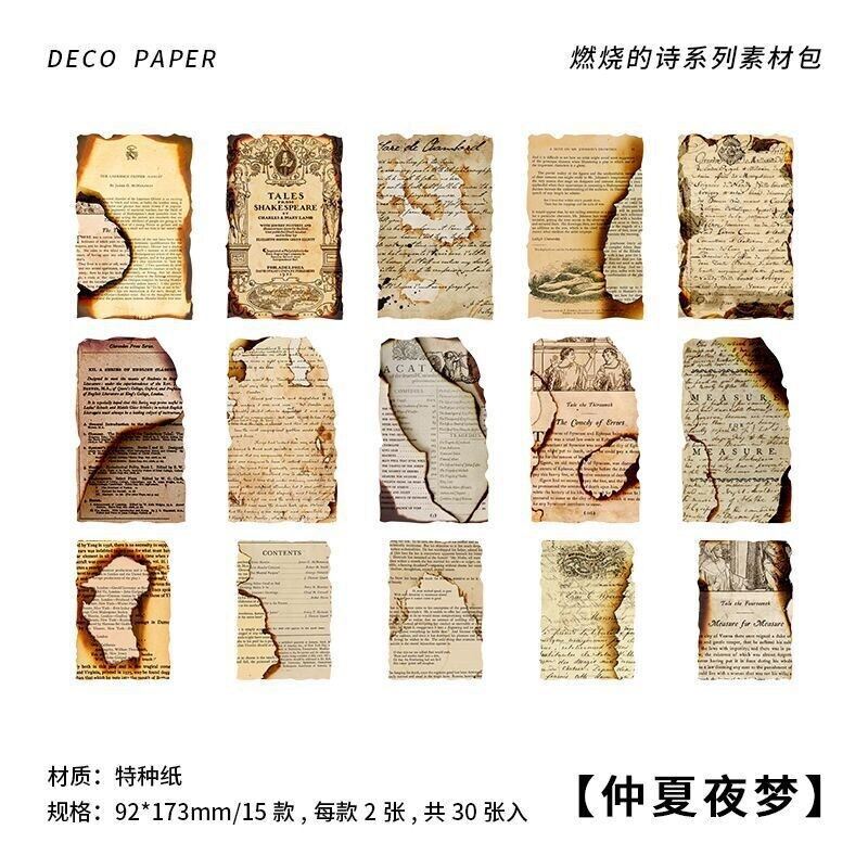 30Pcs Vintage Scrapbook Material Paper Set Shakespeare Poem Journaling ...