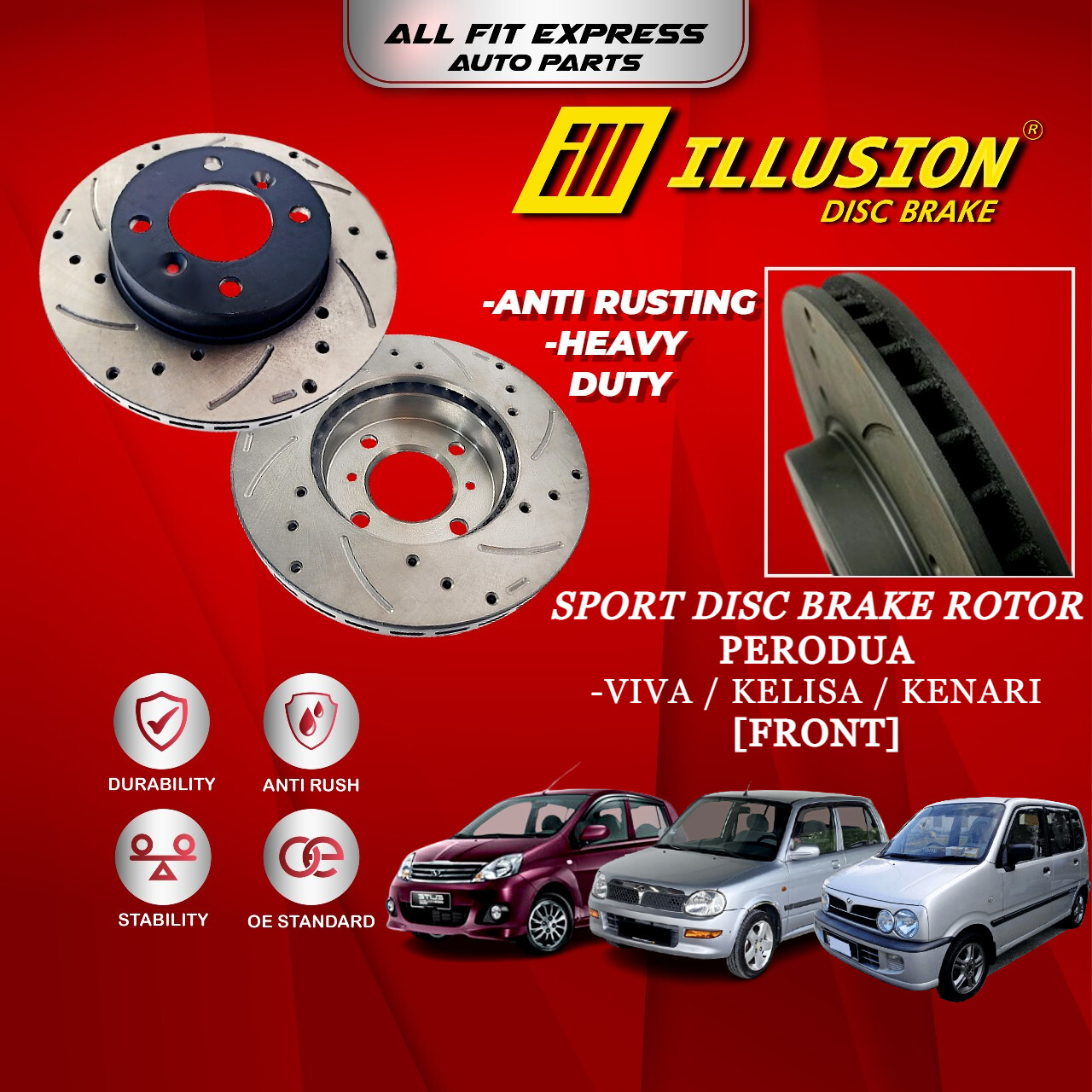 PERODUA VIVA , KELISA , KENARI FRONT (DEPAN) ILLUSION DISC ROTOR SPORT ...