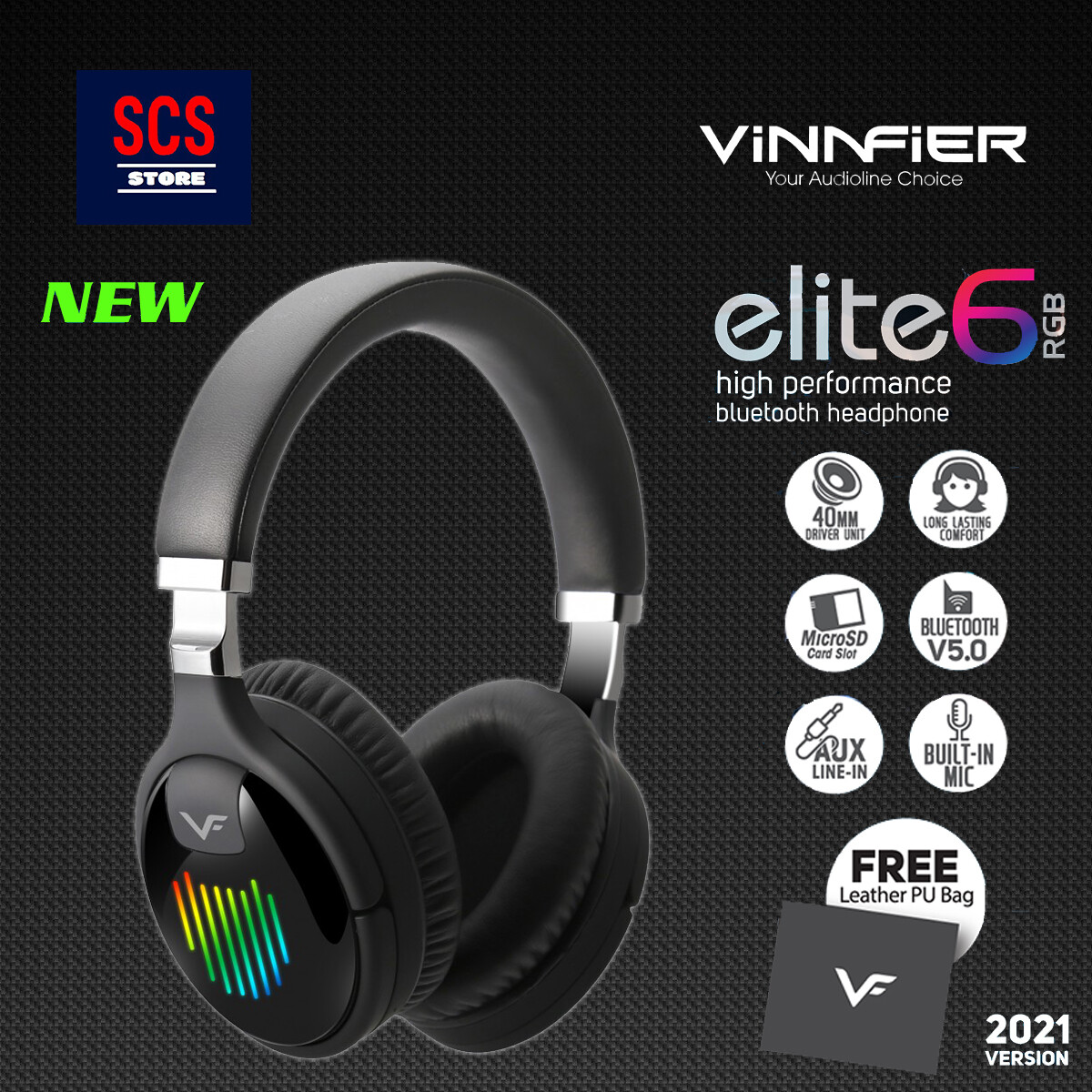 Vinnfier Elite 6 RGB High Performance Bluetooth Headphone Free Leather ...