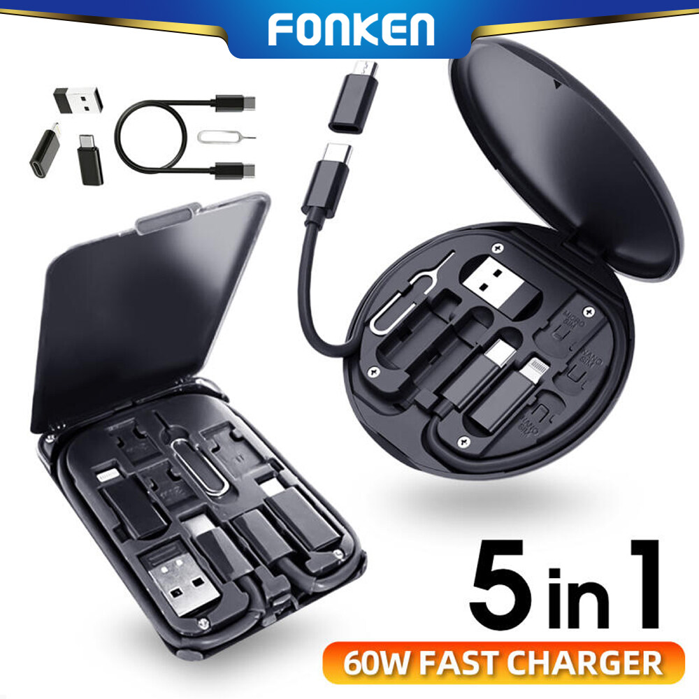 FONKEN 5 In 1 USB C To USB C Cable Portable Data Cable Storage Box PD ...