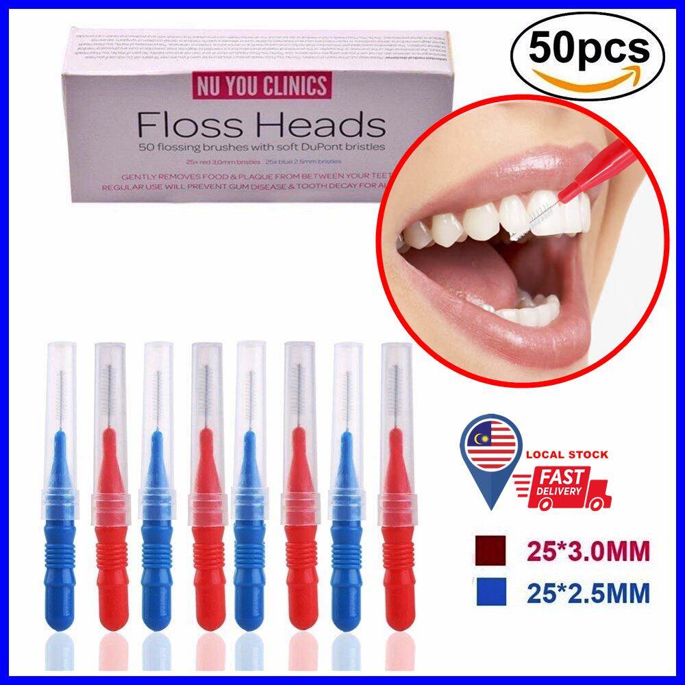 (READY STOCK) 50PCS Floss Sticks Heads Soft DuPont Bristles Interdental ...