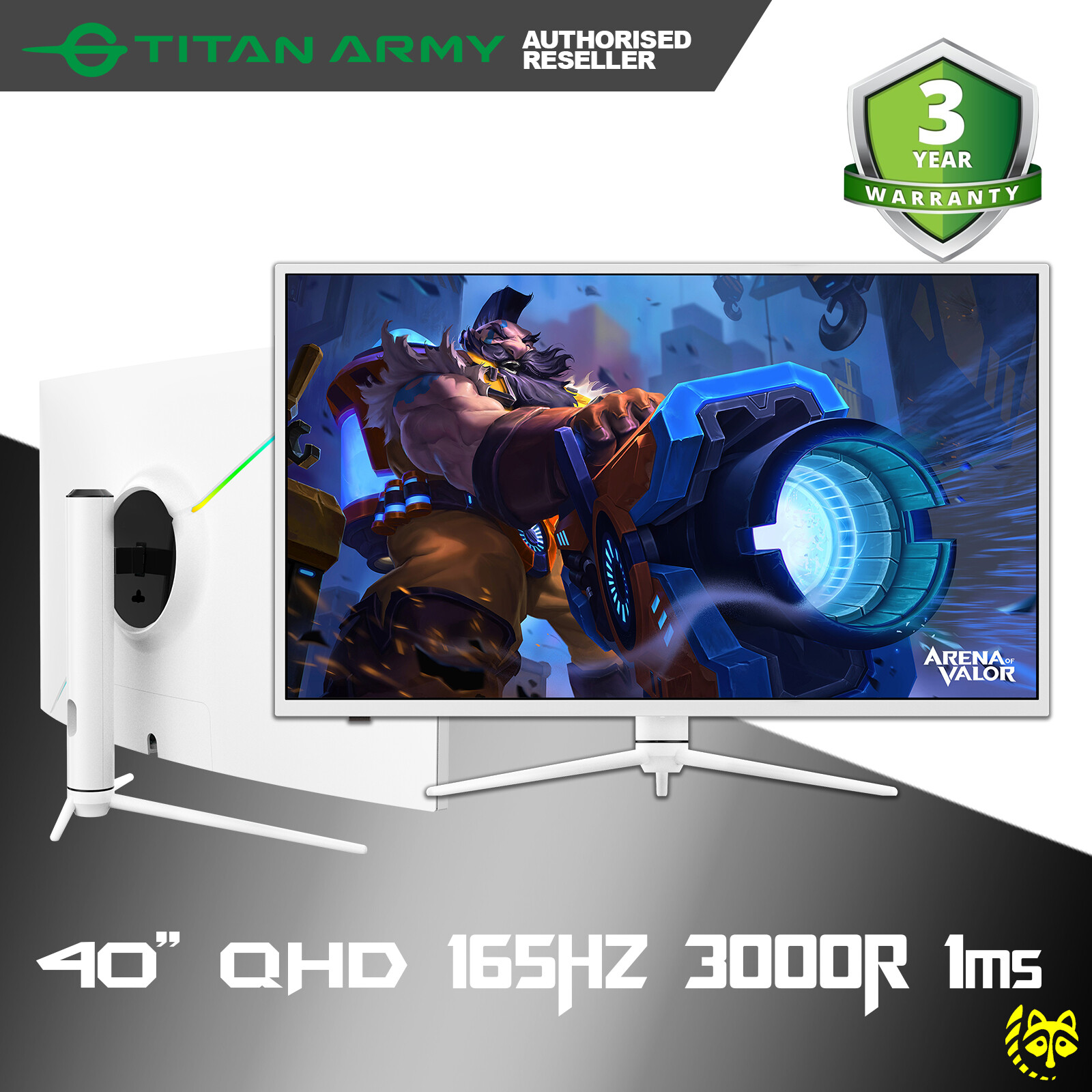 TITAN ARMY 40" 2K 165Hz 1ms HDR400 Gaming Monitor(C40MQG)-Curved, White ...