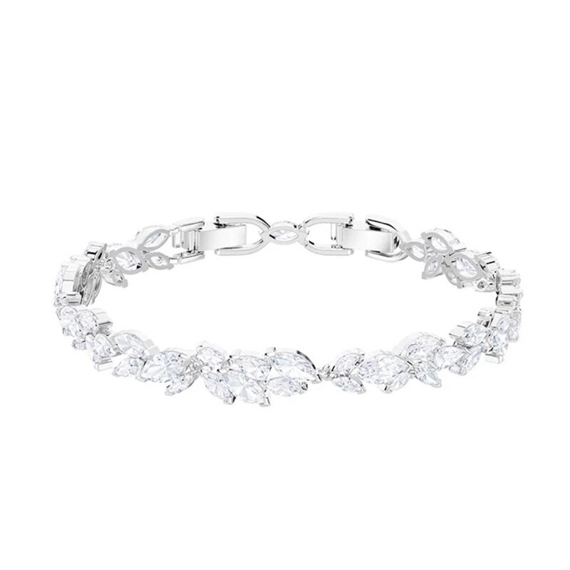Swarovski Louison สร้อยข้อมือสีฟ้าใบสดคริสตัลตาม้า Leaf กำไลข้อมือกลีบ ...