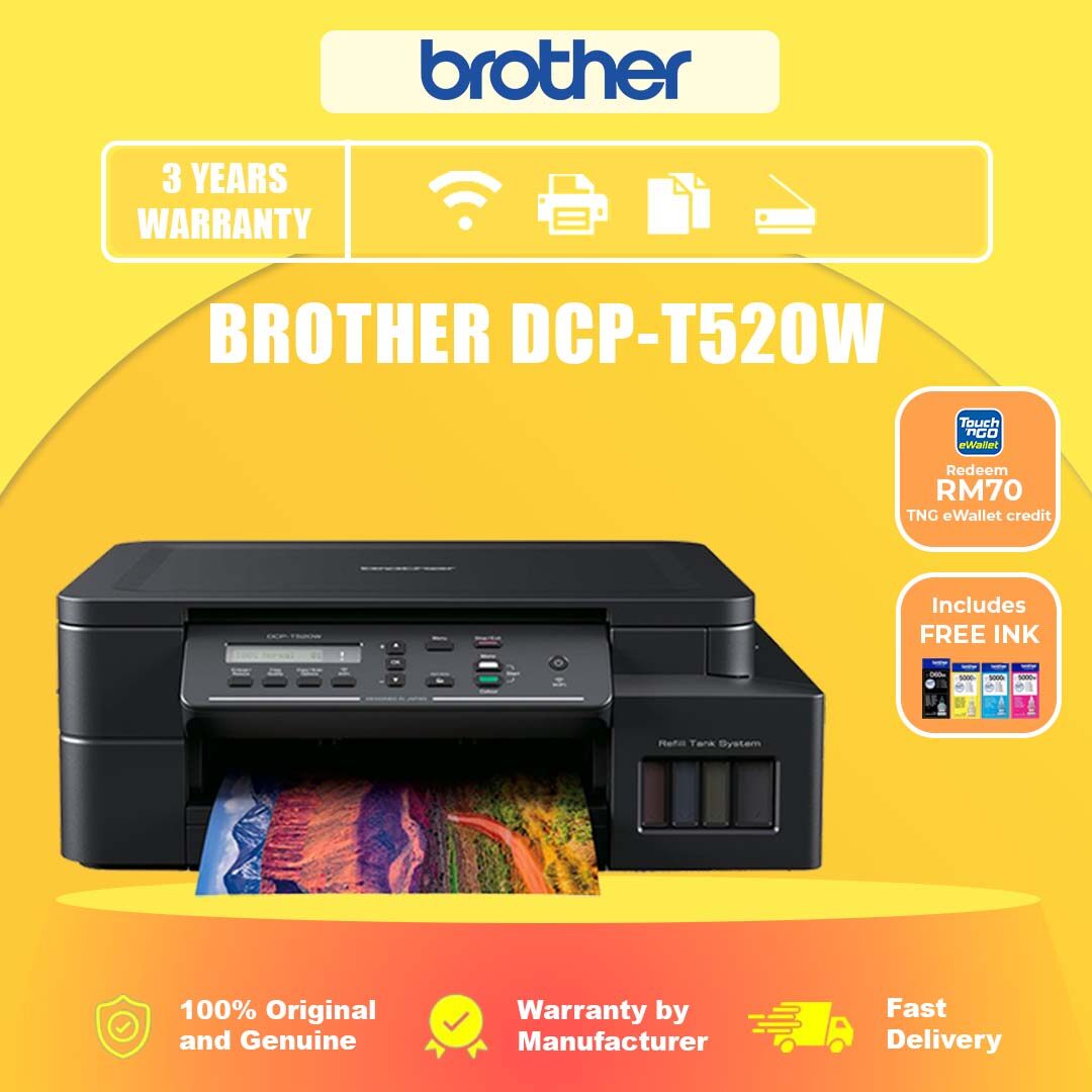 Brother DCP-T520W A4 3-in-1 Wireless Colour Inkjet Printer | Refill Ink Tank | Print Scan Copy ...