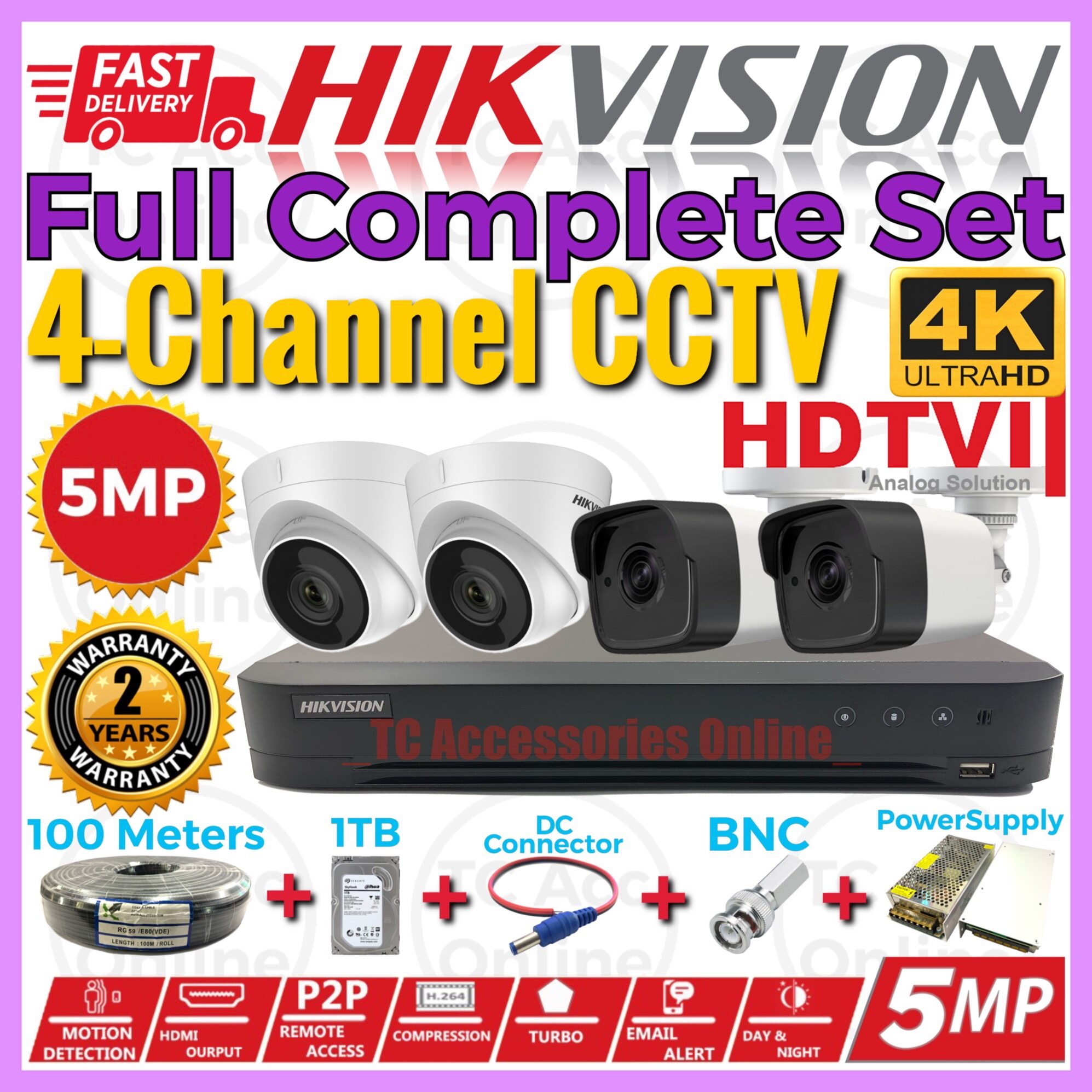 HIKVISION 5MP Full Set DIY 🌟4-CHANNEL🌟 Full HD 1920P HIK CCTV 4CH DVR + Camera + HDD + Power ...