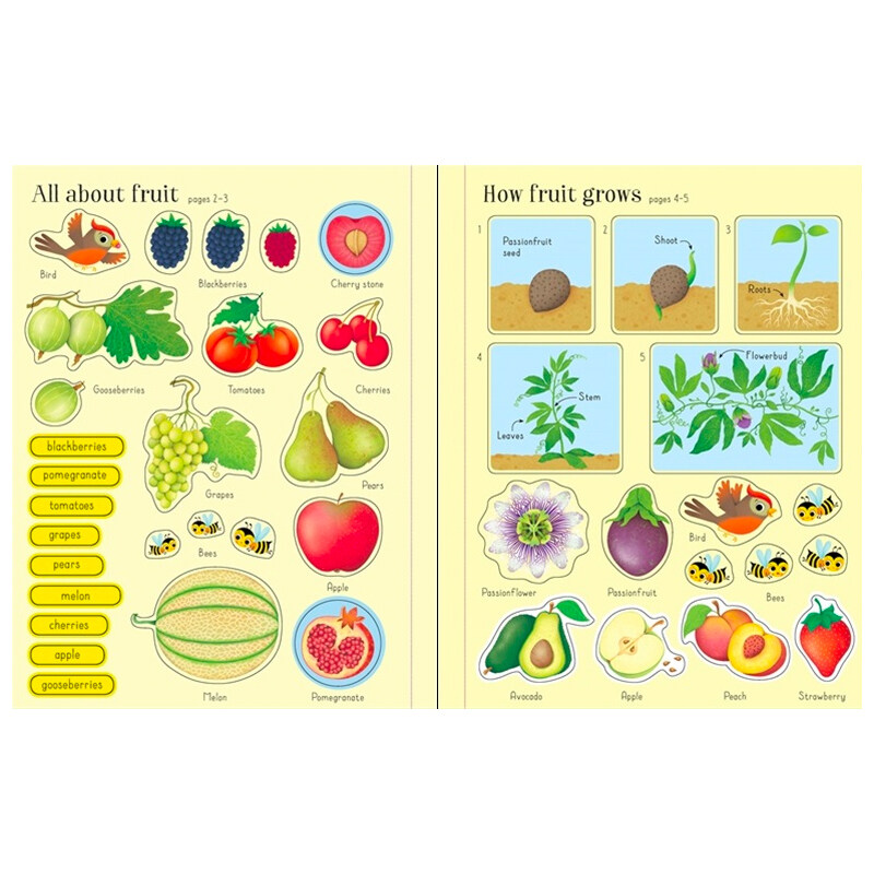 Children Books Usborne First sticker books Fruit and vegetables English ...