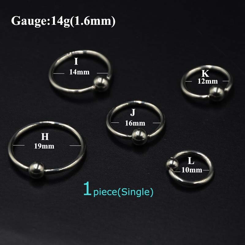 1piece Captive Bead Ring Earrings Stainless Steel Lobe Piercing Unisex ...