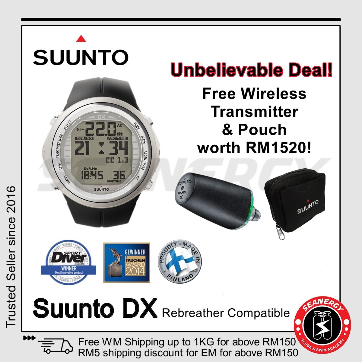 Suunto DX Titanium Bezel Sapphire Crystal Dive Computer with Rebreather ...